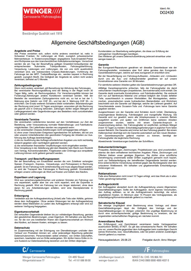 Allgemeine Geschäftsbedingungen - Wenger Basel